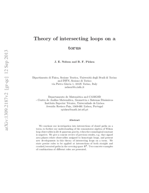 (PDF) Theory of intersecting loops on a torus