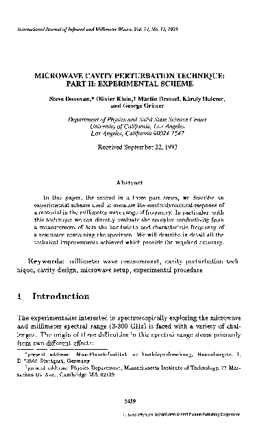 (PDF) Microwave cavity perturbation technique: Part III: Applications