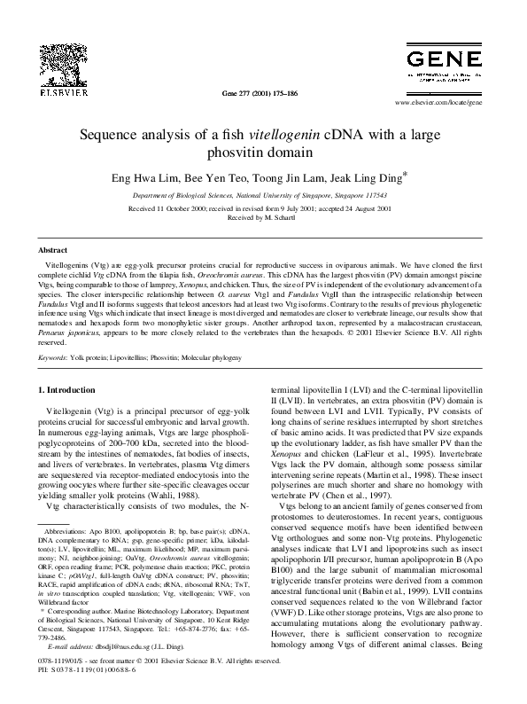 (PDF) Sequence analysis of a fish vitellogenin cDNA with a large ...