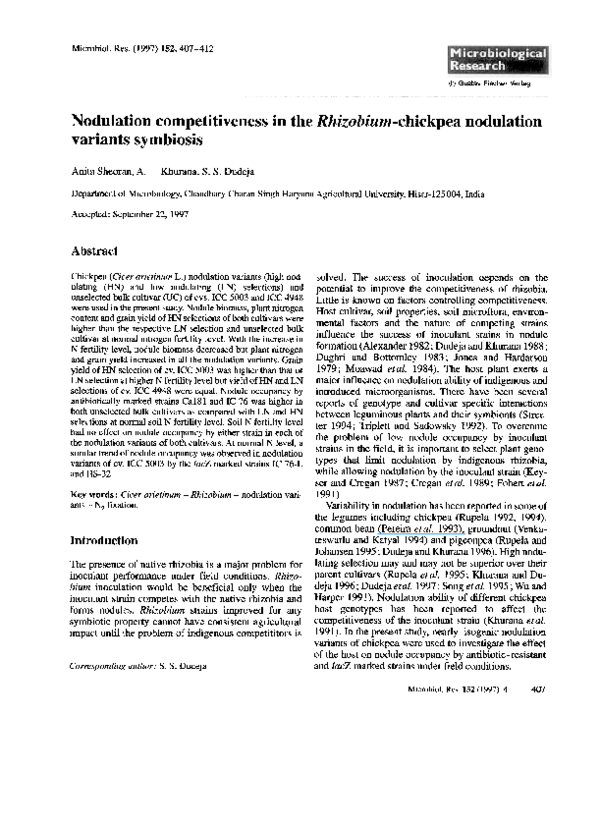 (PDF) Nodulation competitiveness in the Rhizobium-chickpea nodulation ...