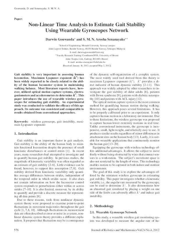 (PDF) Non-Linear Time Analysis to Estimate Gait Stability Using Wearable Gyroscopes Network