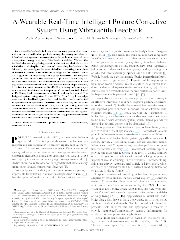 Pdf A Wearable Real Time Intelligent Posture Corrective System Using Vibrotactile Feedback