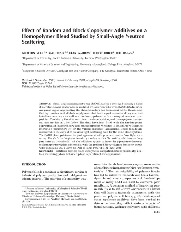 (PDF) Effect of random and block copolymer additives on a homopolymer ...