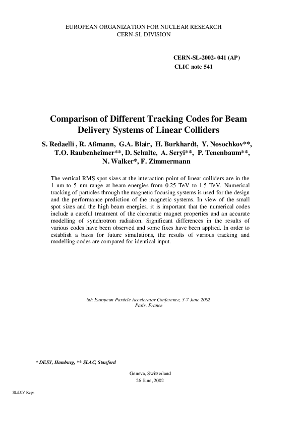 (PDF) Comparison of different tracking codes for beam delivery systems ...