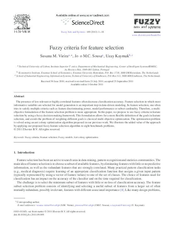 (PDF) Fuzzy criteria for feature selection