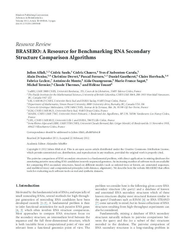 (PDF) BRASERO: A Resource for Benchmarking RNA Secondary Structure Comparison Algorithms