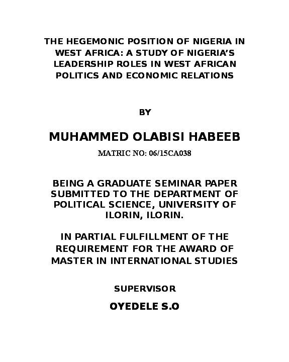 (DOC) The Hegemonic Position of Nigeria in West Africa