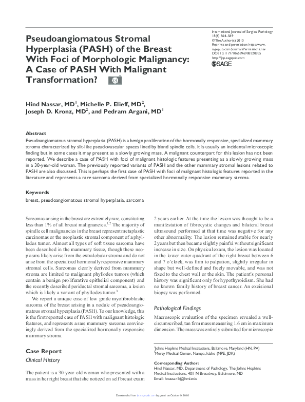 (PDF) Pseudoangiomatous Stromal Hyperplasia (PASH) of the Breast: A ...