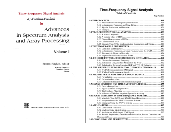 Pdf Time Frequency Signal Analysis