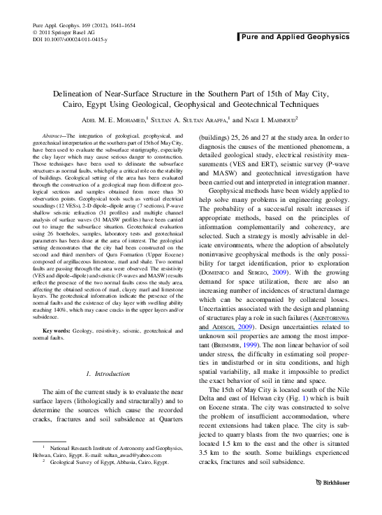 (PDF) Delineation of Near-Surface Structure in the Southern Part of 15th of May City, Cairo ...