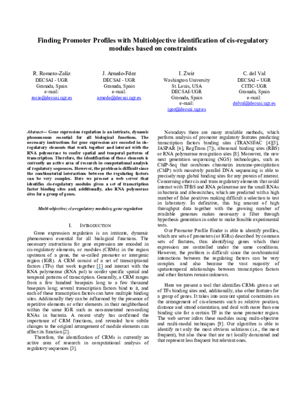 (PDF) Finding promoter profiles with multiobjective identification of ...