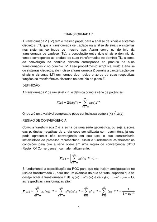 (PDF) TRANSFORMADA Z-resumo teoria