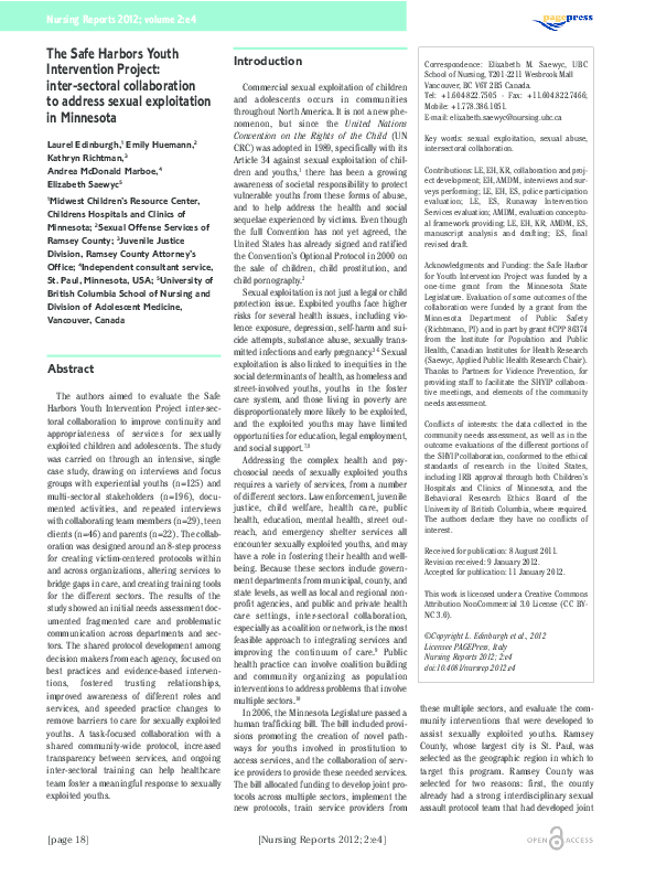 (PDF) The Safe Harbors Youth Intervention Project: inter-sectoral ...
