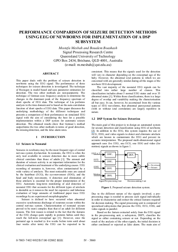 Pdf Performance Comparison Of Seizure Detection Methods Using Eeg Of Newborns For