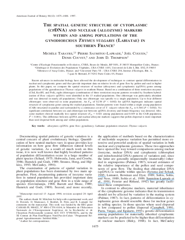 (PDF) The Spatial Genetic Structure of Cytoplasmic (cpDNA) and Nuclear ...