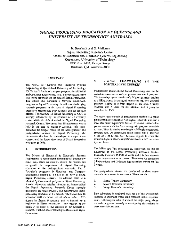 (PDF) Signal processing education at Queensland University of ...