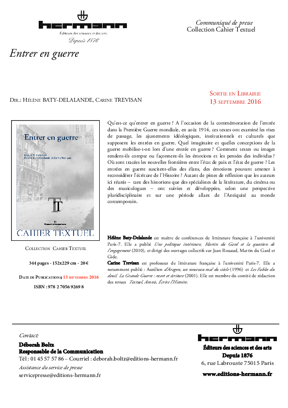 (PDF) Entrer en guerre | David MASTIN - Academia.edu