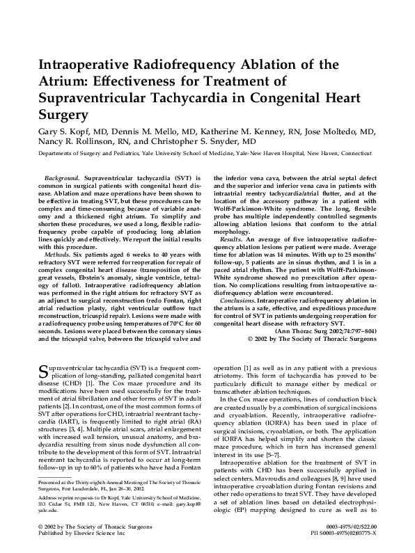 (PDF) Atrial Reentrant Tachycardia After Surgery for Congenital Heart Disease : Endocardial ...