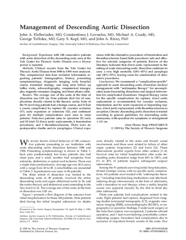 (PDF) Management of descending aortic dissection