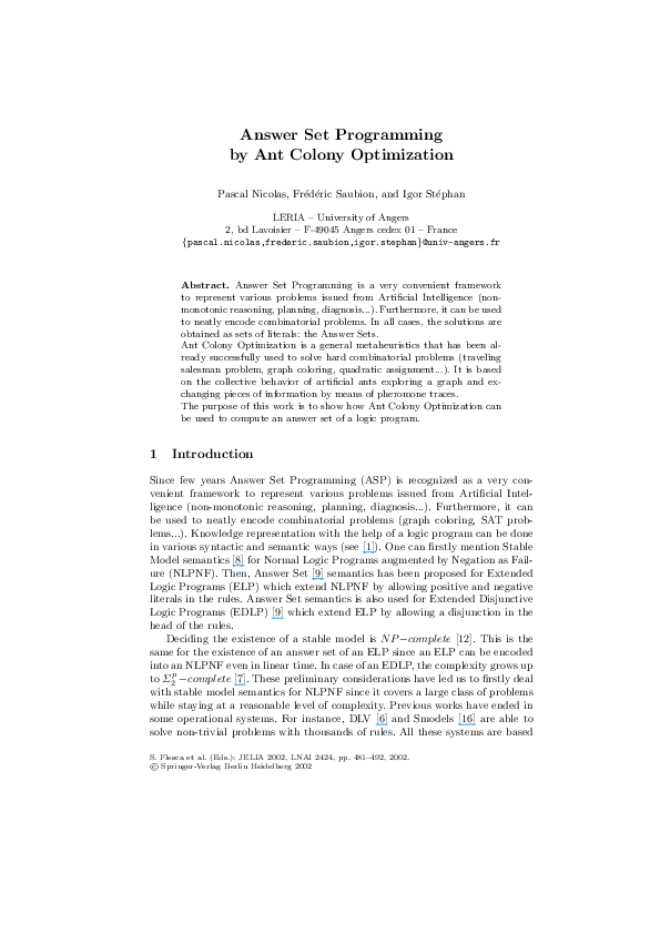 (PDF) Answer Set Programming by Ant Colony Optimization