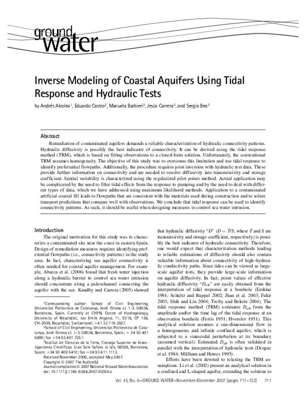 (PDF) Inverse Modeling of Coastal Aquifers Using Tidal Response and ...