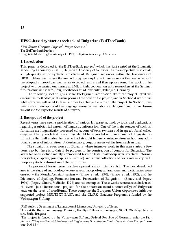 (PDF) HPSG-based syntactic treebank of Bulgarian (BulTreeBank