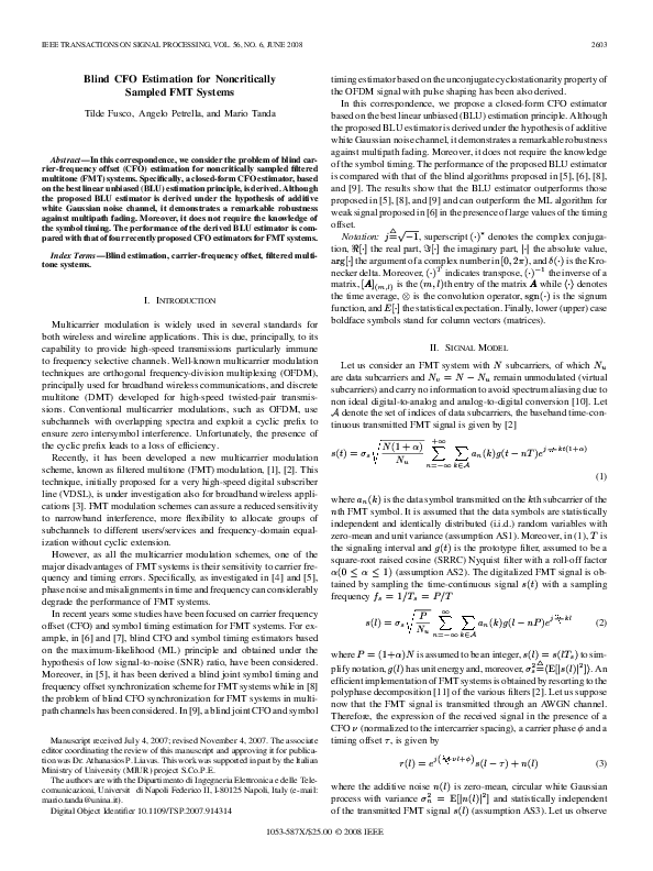 (PDF) Blind CFO Estimation for Noncritically Sampled FMT Systems ...