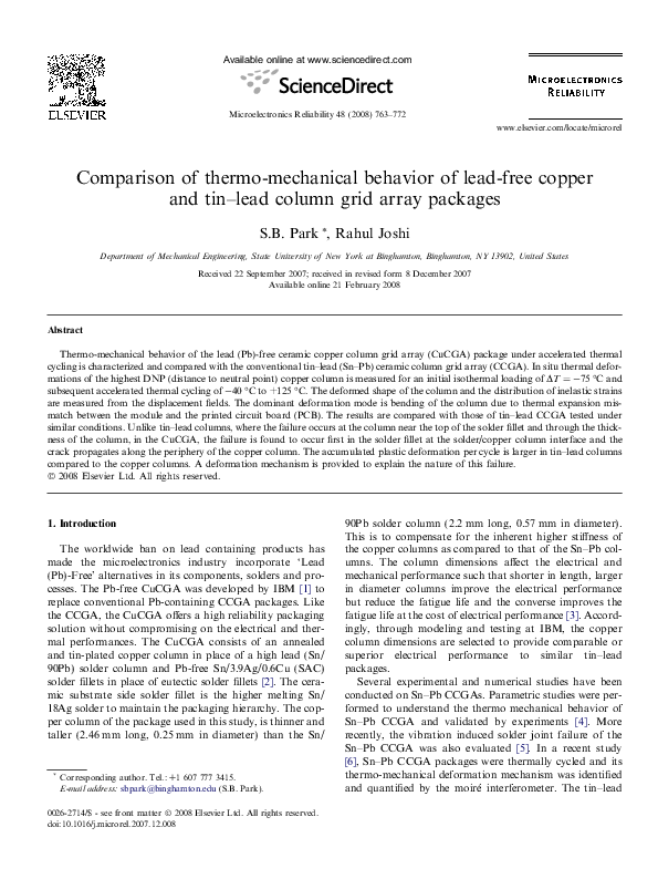 Comparison of thermo-mechanical behavior of lead-free copper and tin ...