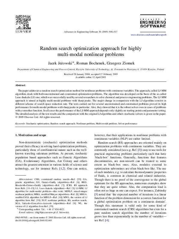 (PDF) Random search optimization approach for highly multi-modal nonlinear problems