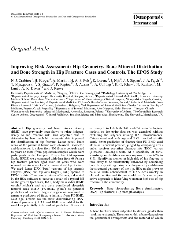 (PDF) Improving Risk Assessment: Hip Geometry, Bone Mineral ...