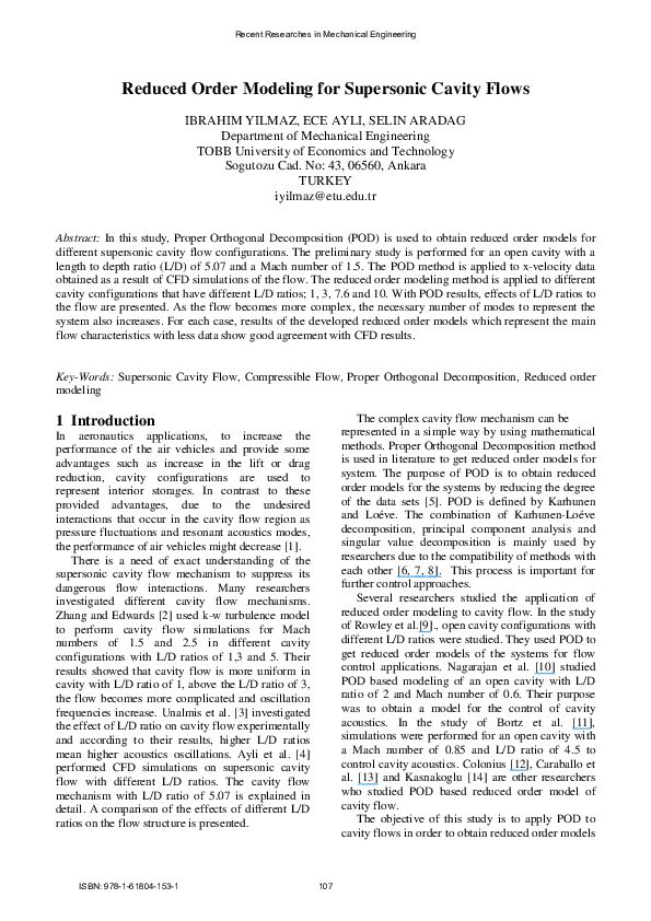 (PDF) Reduced Order Modeling for Supersonic Cavity Flows