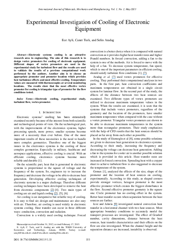 (PDF) Experimental Investigation of Cooling of Electronic Equipment