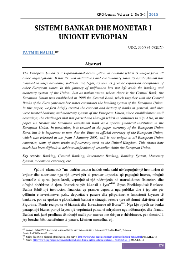 (PDF) SISTEMI BANKAR DHE MONETAR I UNIONIT EVROPIAN