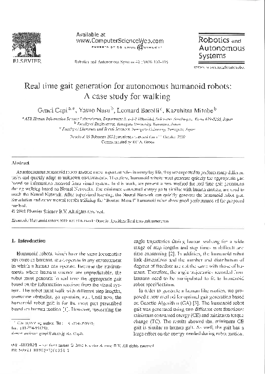 Pdf Real Time Gait Generation For Autonomous Humanoid Robots A Case