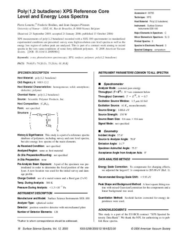 (PDF) Poly(1,2 butadiene) XPS Reference Core Level and Energy Loss Spectra