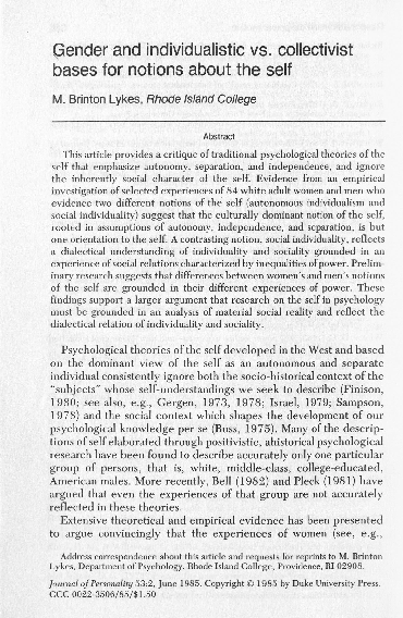 (PDF) Autonomous individualism versus social individuality: Towards an ...