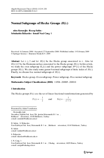 Pdf Normal Subgroups Of Hecke Groups H