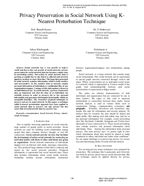Pdf Privacy Preservation In Social Network Using K Nearest