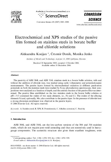 (PDF) Electrochemical and XPS studies of the passive film formed on ...