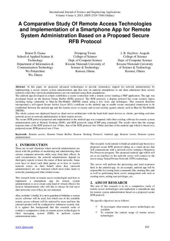 (PDF) A Comparative Study Of Remote Access Technologies and Implementation of a Smartphone App ...