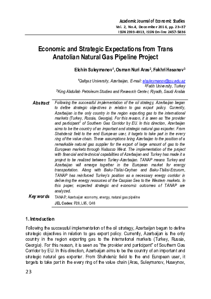 (PDF) Economic and Strategic Expectations from Trans Anatolian Natural ...
