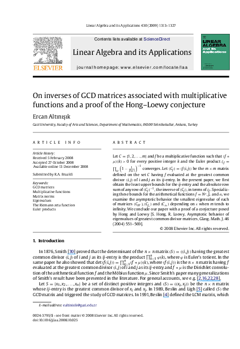 (PDF) On inverses of GCD matrices associated with multiplicative functions and a proof of the ...