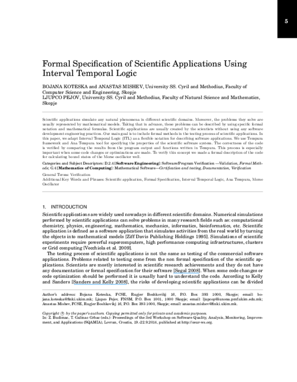 (PDF) Formal Specification of Scientific Applications Using Interval Temporal Logic