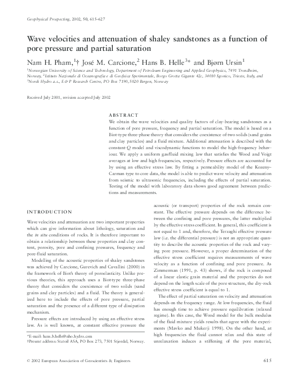 (PDF) Wave velocities and attenuation of shaley sandstones as a ...