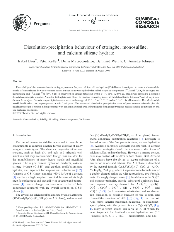 (PDF) Dissolution-precipitation behaviour of ettringite, monosulfate ...