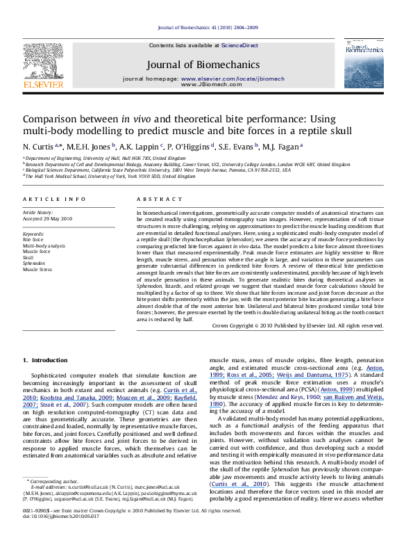 (PDF) Comparison between in vivo and theoretical bite performance ...