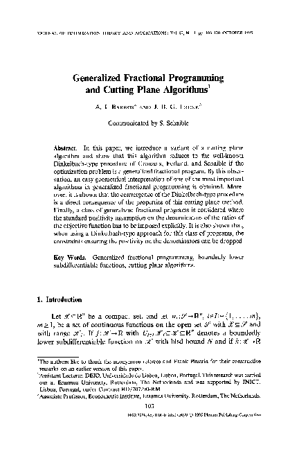 (PDF) Generalized fractional programming and cutting plane algorithms
