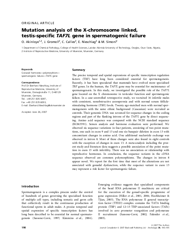 (PDF) Mutation analysis of the X-chromosome linked, testis-specific ...