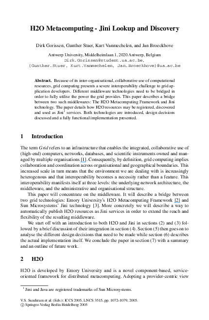 (PDF) H2O Metacomputing - Jini Lookup and Discovery