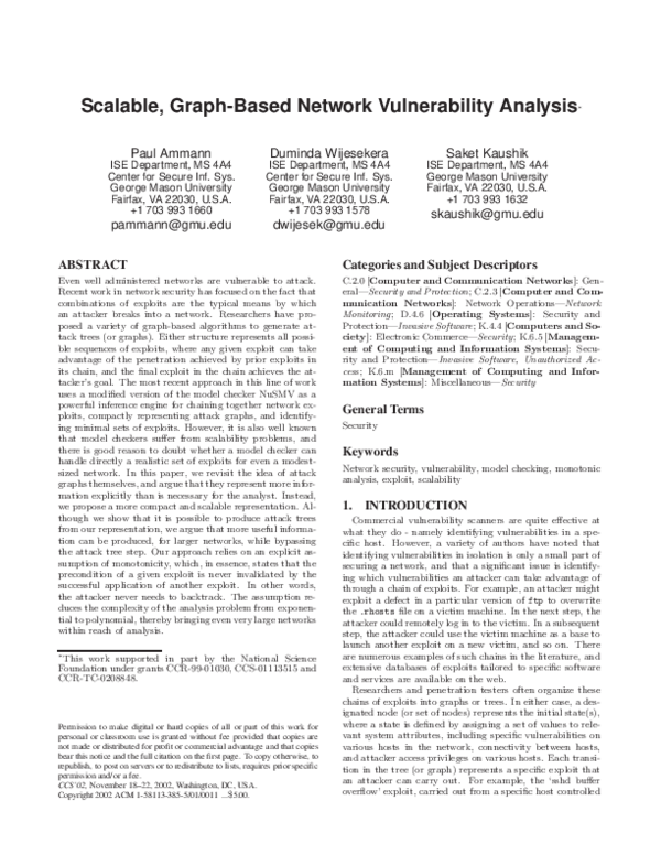 (PDF) Scalable, graph-based network vulnerability analysis